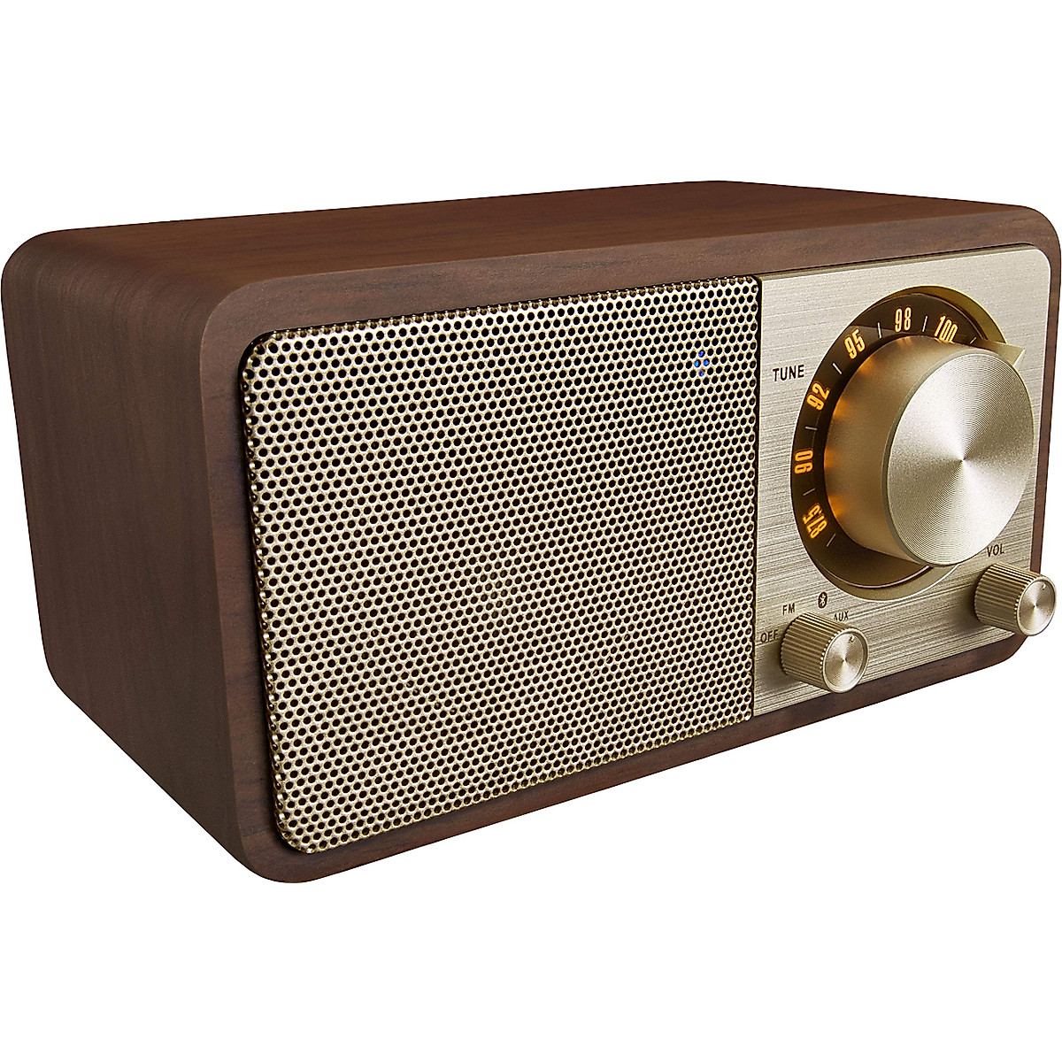 Sangean WR-7GW Wood Cabinet Mini Bluetooth Speaker with FM Tuner and Aux-in Special Edition Color Gold/Walnut