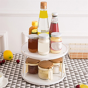 Chip Organizer Rotation Rotating Kitchen Two Layer Multifunctional Combination Shelf Cosmetics Storage Rack Glass Sectioned Meal Prep Containers (White, One Size)