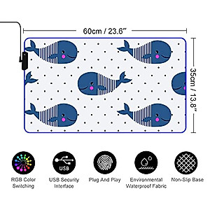 Cute Funny Animal Cartoon Polka Dot Art Large Mouse Pad Gaming Mouse Pad RGB Laptop USB Illuminated LED Home Office Accessories Desk Pad