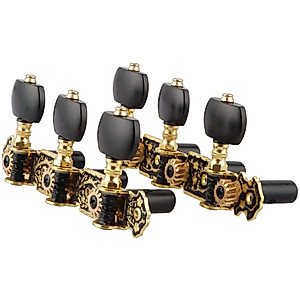Mr.Power Guitar Tuners Machine Heads 3+3 Set Tuning Keys String Pegs for Classical Guitar (Short Black, Black Button)