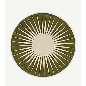 Moss Green Round Boho Sun Area Rug 3ft Washable Soft Thick Rug for Living Room Bedroom Wool Shaggy Circle Carpet Under Dining Room Table Non-Slip Circular Indoor Floor Mat