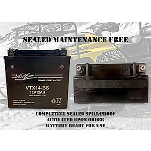 Voltz Power VTX14-BS Maintenance Free (AGM) Powersport Battery with Acid Pack