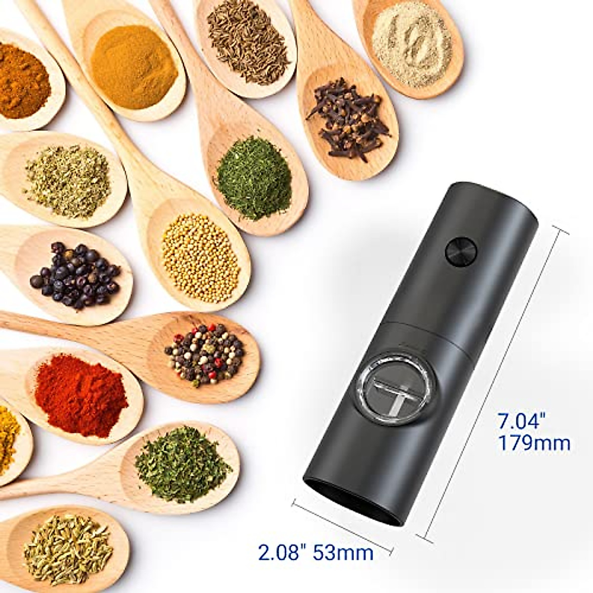 MAEXUS Electric Salt and Pepper Grinder Set, Battery Powered Automatic Pepper&Salt Mill Grinder, LED Light, Adjustable Coarseness (2 Pack)