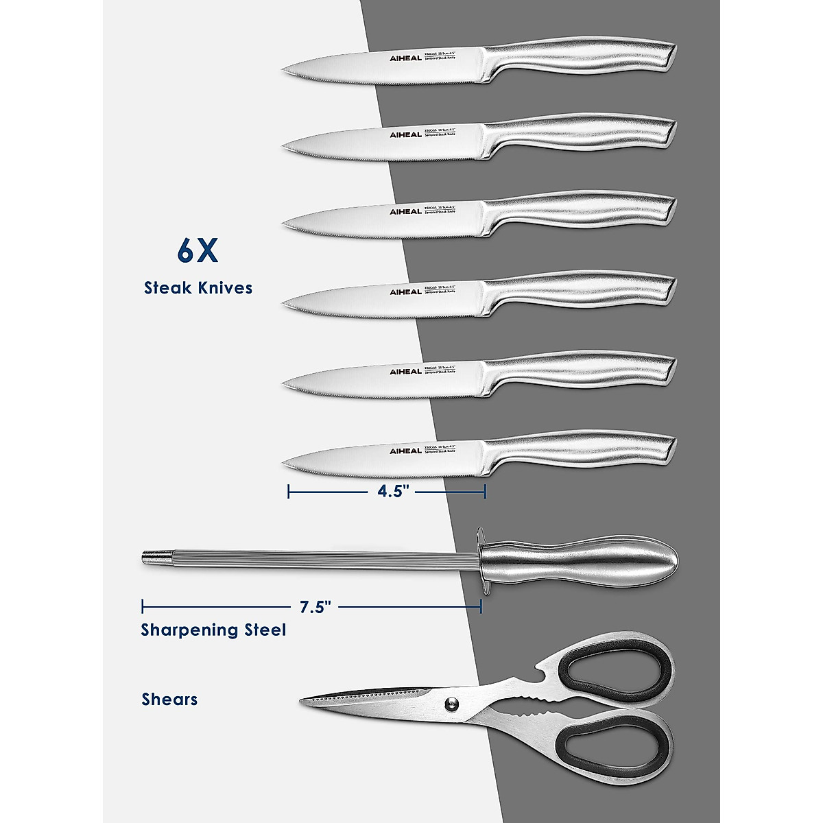 Aiheal 17PCS Stainless Steel Knife Set with Clear Knife Block, No Rust and Super Sharp Kitchen Knife Set in One Piece Design with Knife Sharpener for Kitchen, Steak Knives Set