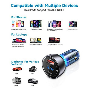 Baseus 65W USB C Car Charger, Type C Car Charger PPS PD3.0 QC4.0 45W Super Fast Charging with LED Display Compatible with iPhone 14/13/12 Pro Max, Samsung S22 S21 Ultra/Tab S8, MacBook, iPad, Laptops