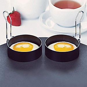 Emoly Professional Stainless Steel Egg Ring Set, 2 Pcs Round Breakfast Household Mold Tool Cooking Tool Omelette for Fried Egg McMuffin Sandwiches (Black)