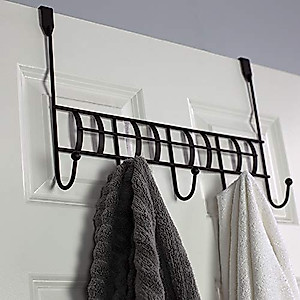 Home Basics Five Hook Over The Door Clothes Rack (Bronze) Door Rack for Clothes, Accessories, Towels, and Robes | Great for Any Kind of Door | Simple Door Hangers