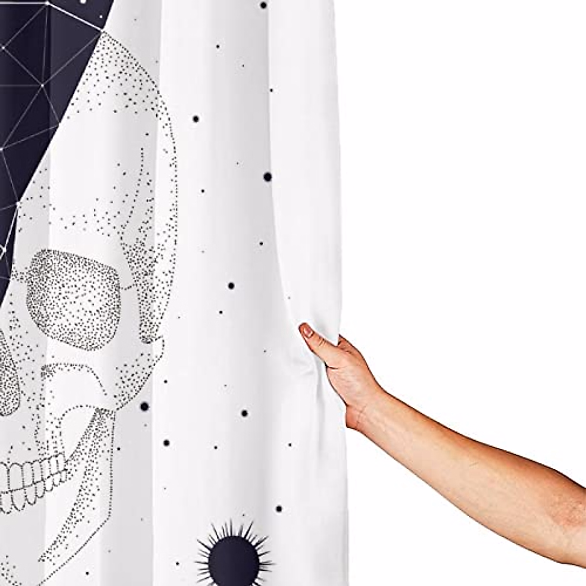 Sugar Skull Shower Curtain, Graveyard Mexico Design on Black White Backdrop Print, Cloth Fabric Bathroom Decor Set with Hooks 66x72Inch(168x183cm)
