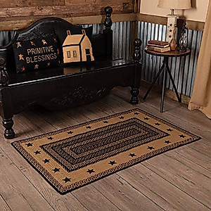 VHC Brands Farmhouse Jute Stencil Stars Border Rectangular Rug 36x60 Country Braided Flooring, Country Black and Tan