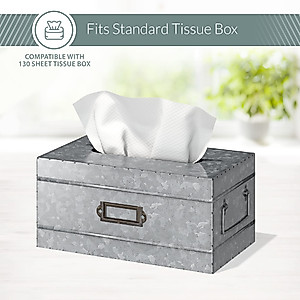 Barnyard Designs Rustic Galvanized Tissue Box Cover - Decorative Bathroom Facial Tissue Box Holder Farmhouse Country Decor (Rectangular)