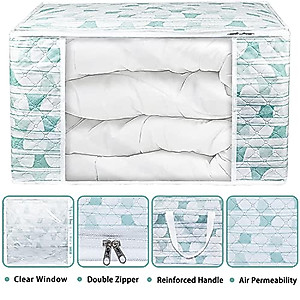 95L Large Storage Bags, 6 Pack Clothes Storage Bins Foldable Closet Organizers Storage Containers with Durable Handles Thick Fabric for Clothing, Comforter, Blanket,Bedding and Toys (Green)
