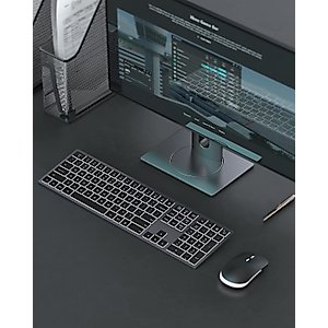 seenda Wireless Backlit Keyboard and Mouse Combo, 2.4G USB Silent Keyboard and Mouse Rechargeable Full-Size Ultra Slim Keyboard & Mouse Set for Windows PC Computer, Laptop, Desktop
