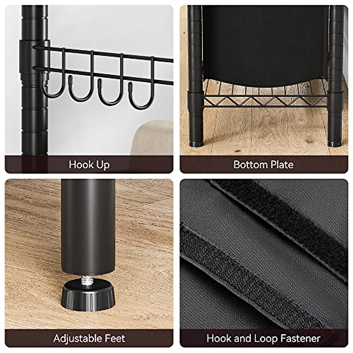 Laundry Sorters with 3 X 45L Pull-Out & Removable Laundry Bags, 2 Tier Adjustable Metal Storage Shelf, Oxford Fabric Laundry Baskets, Black