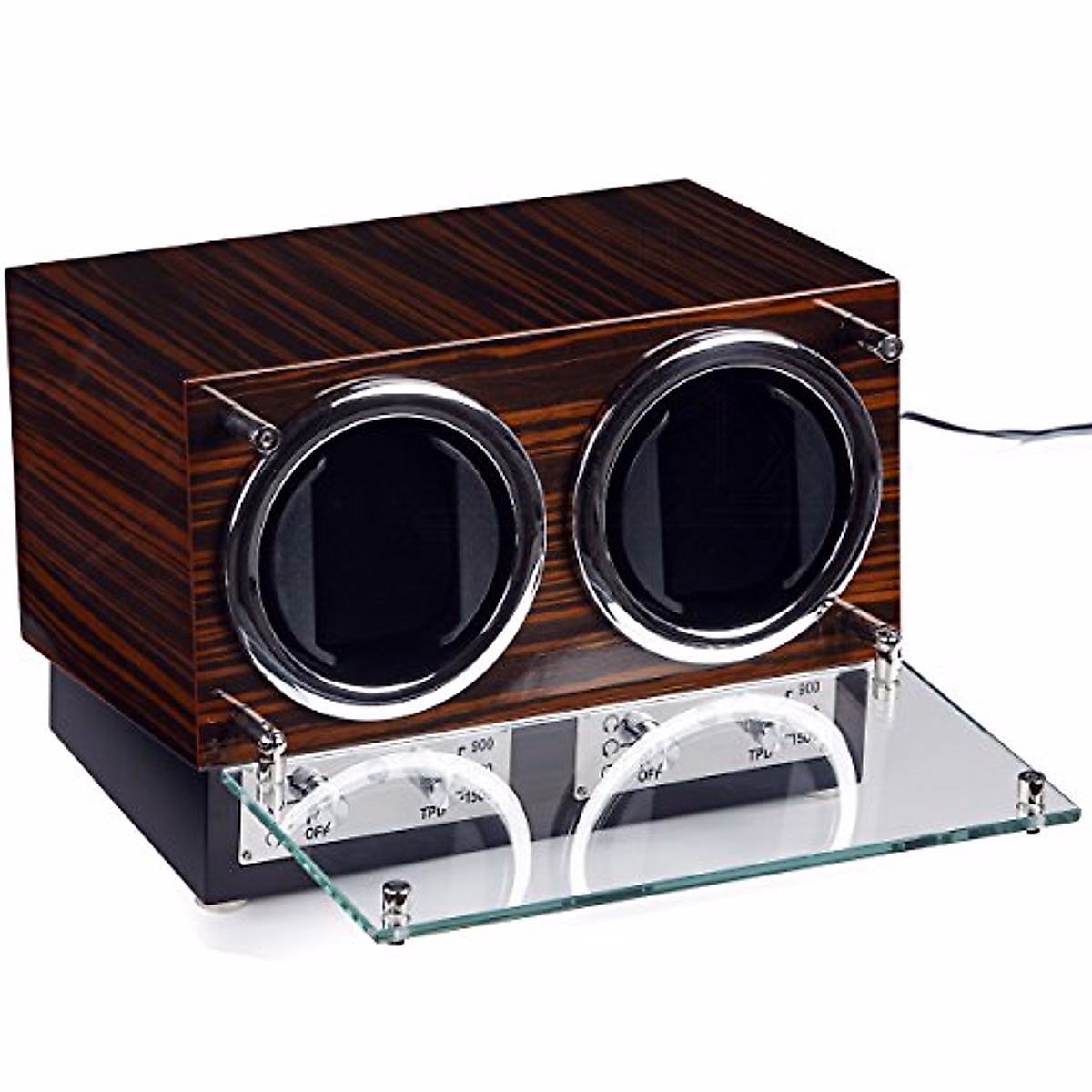 The Luxury Box - Paragon 2 Glass Window Display Double Watch Winder - Color: Ebony (Lacquer)