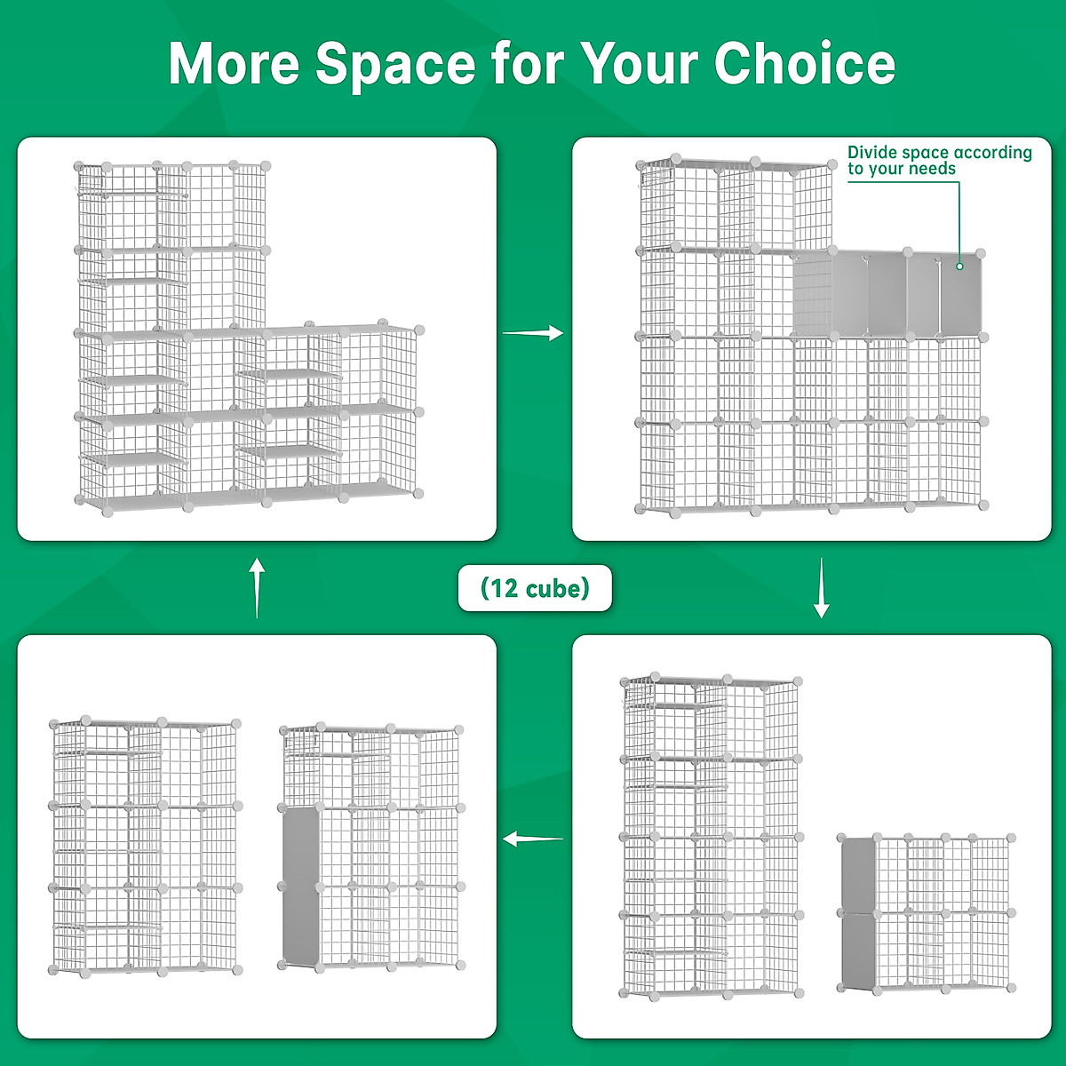 Kiivoena Wire Cube Storage Organizer, 12 Cubes Converted into 14 Cubes, Sturdy Metal Grids Storage Shelf Closet Shelving Units and Storage, Shelves for Bedroom LIvingroom Office