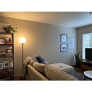 Brightech Luna LED Floor lamp, Modern Lamp for Living Rooms & Offices, Great Living Room Décor, Tall Lamp with Frosted Glass Globe, Mid Century Standing Lamp for Bedroom Reading - Brass/Gold