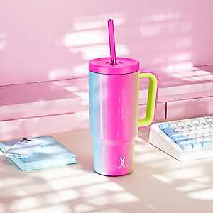 Meoky 24 oz Tumbler with Handle and Straw, 100% Leak-proof Tumbler with Lid and Straw, Insulated Stainless Steel Travel Coffee Mug, Keeps Cold for 24 Hours (Carnival)