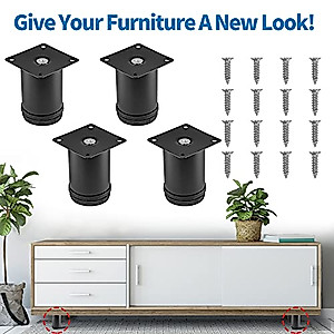 Masendelk 3 Inch Metal Furniture Legs Stainless Steel Adjustable Legs Black Metal Legs Round Cabinet Legs for Coffee Table Cabinet Desk Sofa Shelves, Pack of 4