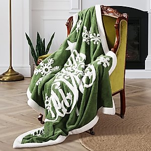 Amélie Home Sherpa Throw Blanket for Couch, Snow Sherpa Throw Blanket for Couch Soft Teddy Sherpa Reverse, Decorative Fleece Thick Warm Blanket for Sofa Bed (Green, 50 x 60'')