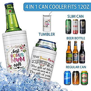 4 in 1 Skinny Can Cooler for Slim Bottle &amp; Hard Seltzer, Bonus Mom Gifts, White Insulated Stainless Steel Tumbler with Lid, Non-slip, Doucle-Walled Vacuum, Leak Proof Cool Drink Holder