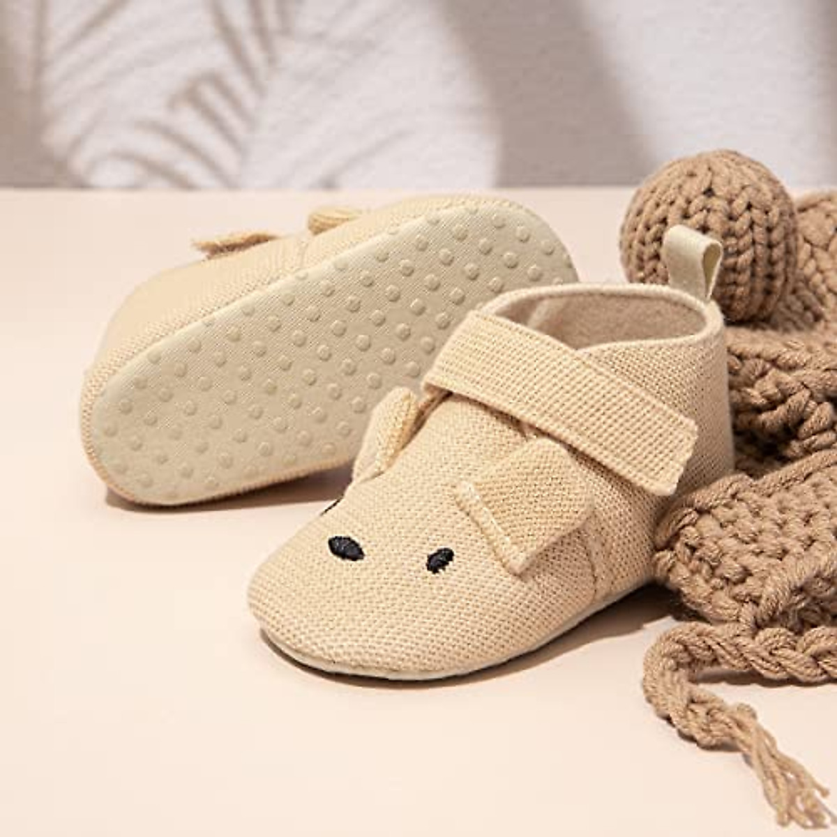 Sawimlgy Newborn Infant Baby Boys Girls Fleece Booties Soft Anti Skid Sole Slip On House Animal Slipper Crib Sock Warm Shoes for New Walkers