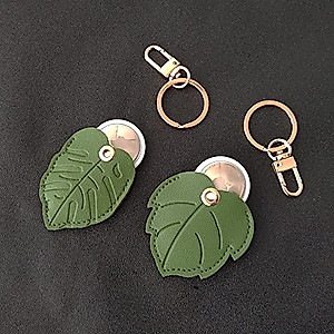 2 Pack Leather Airtag Keychain Case Holder, Cute Kawaii Accessories Suitable for Airtag (2 Types of Leaves)