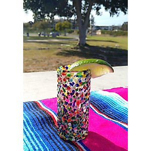 Dos Sueños Hand Blown Mexican Tequila Glasses – Set of 6 Confetti Design Tequila Shot Glasses (2 oz each)