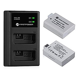 FirstPower LP-E5 Batteries (2 Pack, 1900mAh) and Dual USB Charger Compatible with Canon EOS Rebel XS, Rebel T1i, Rebel XSi, 1000D, 500D, 450D, Kiss X3, Kiss X2, Kiss F