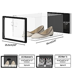 JOISCOPE 12 Pack Shoe Storage Boxes, Fit up to US Size 13, Clear Plastic Stackable Shoe Organizer for Closet, Space Saving Foldable Shoe Containers Bins Sneaker Container, Black