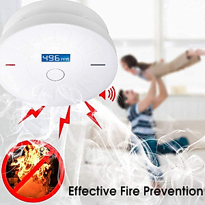 2 Pack 10 Year Battery Operated Smoke and Carbon Monoxide Detector, Portable Fire Co Alarm for Home and Kitchen (White)