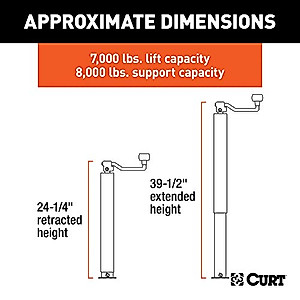 CURT 28570 Direct Weld On Heavy-Duty Trailer Jack, 8,000 lbs. 15-1/4 Inches Vertical Travel, Black