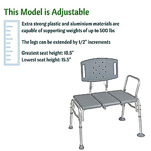HEALTHLINE Transfer Bench Adjustable Height 500 Lbs, Heavy Duty Bariatric Tub Transfer Bench with Back, Non-Slip Seat, Bath Shower Bench Chair for Bathroom for Elderly Disabled