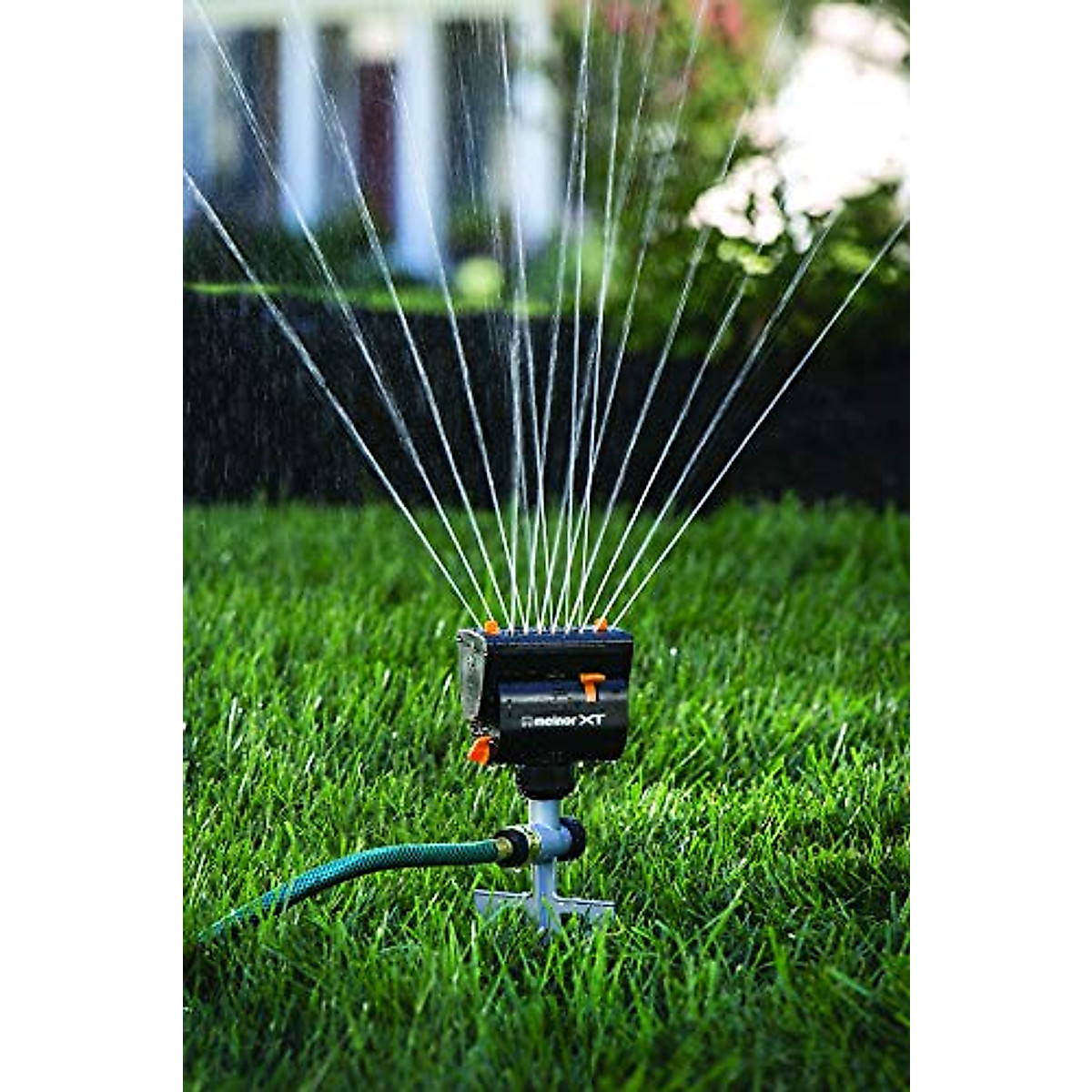 Melnor 65031-AMZ MiniMax Turbo Oscillating Sprinkler on Step Spike with QuickConnect Product Adapter Set, Black, Yellow