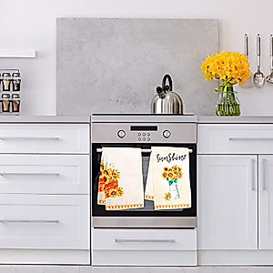 Strenflie Fall Kitchen Towels Set of 2, Yellow Floral Autumn Dish Towels Holiday Tea Hand Towels Housewarming Gifts for New Home Bathroom Kitchen