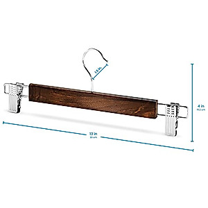 High-Grade Wooden Pants Hangers with Metal Clips Grip Clip Pants Hanger, Smooth Finish Solid Wood Jeans/Skirt Hanger, 360° Swivel Hook - Clip Hanger for Pant, Skirts, Slacks - 10 Pack, Vintage Wood
