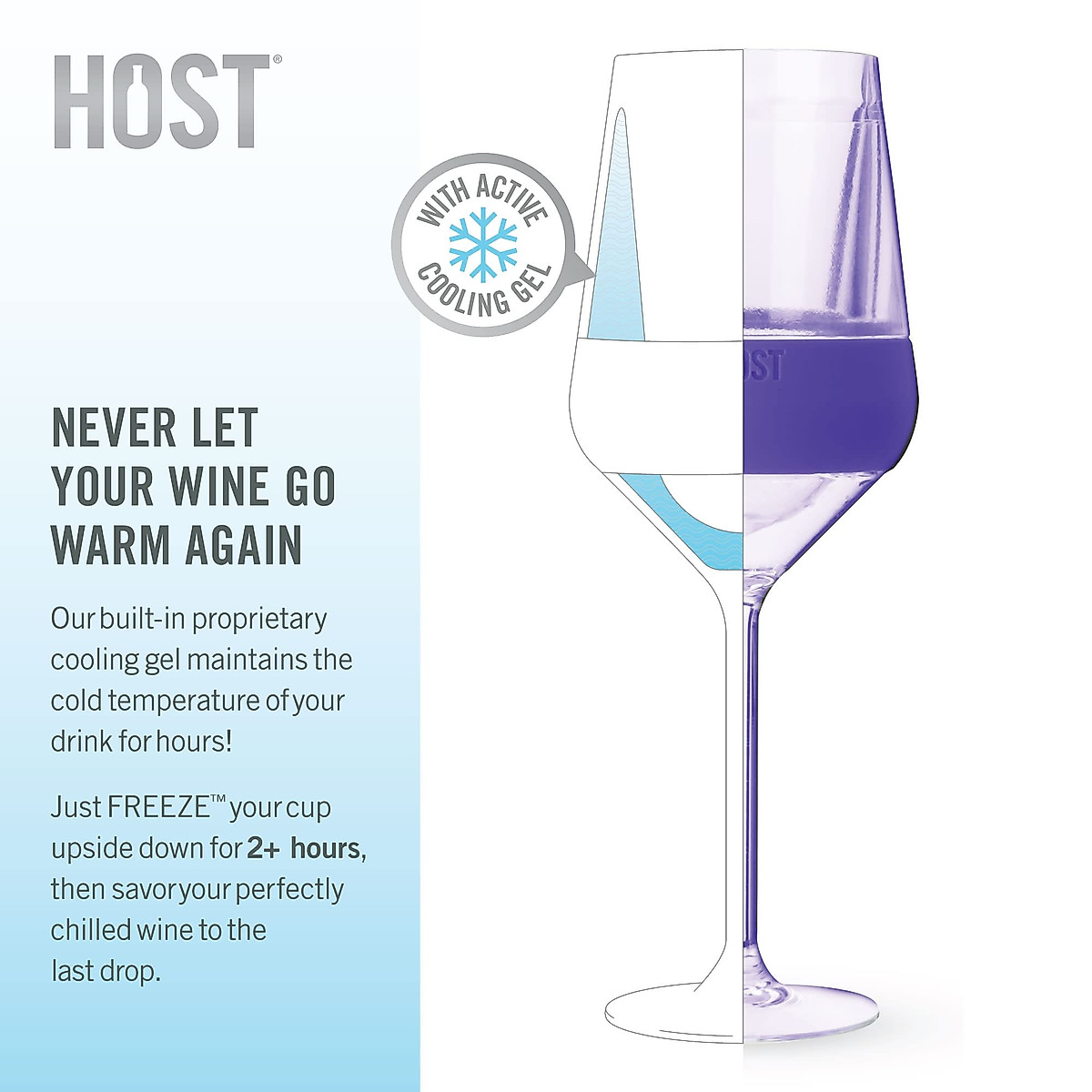 Host Wine Freeze Double-Walled Stemmed Wine Glasses Cooling Cups with Active Cooling Gel and Insulated Silicone Grip, 6.5 Oz Plastic, Tinted, Set of 4