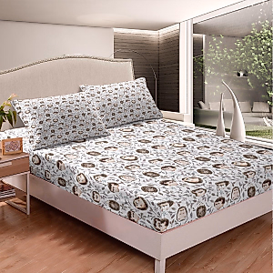 Erosebridal Cute Hedgehog Sheet Set Twin Size, Animal Pattern Sherpa Bed Sheets, Soft Kawaii Kids Sheets Hedgehog Gifts for Girls Women Hedgehog Lovers Leaves Branch Top Sheet with Deep Pocket
