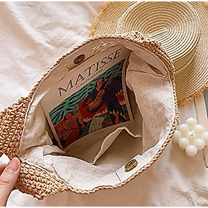 JI YA LI Handwoven Straw Vintage Purse Bag Soft Straw Beach Bag Handbag Shoulder Bag Boho Beach Sea Tote Basket Rattan Vacation Bag