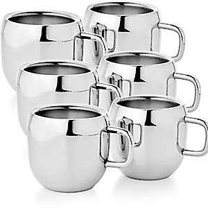 WhopperIndia Coffee Cup Espresso Cup Mug Set of 6 Double Wall Stainless Steel Tea Cups, Reusable & Dishwasher Safe