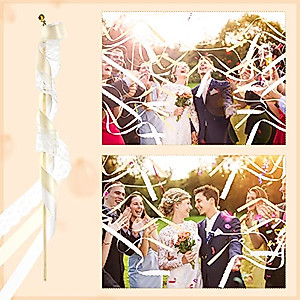 100 Pieces Party Streamers with Bells Lace Ribbon Stick Wands with Bells Silk Fairy Stick Wand Streamers for Wedding Party Baby Shower Send Off Party Activities Holiday Celebration Favors (Champagne)