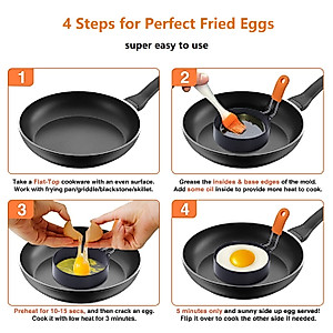 Egg Rings for Frying 4 PCS 3.5 Inch Large Cooking Egg Molds Round Egg Circles, Anti-scald Nonstick Leakproof Egg Mould with Oil Brush