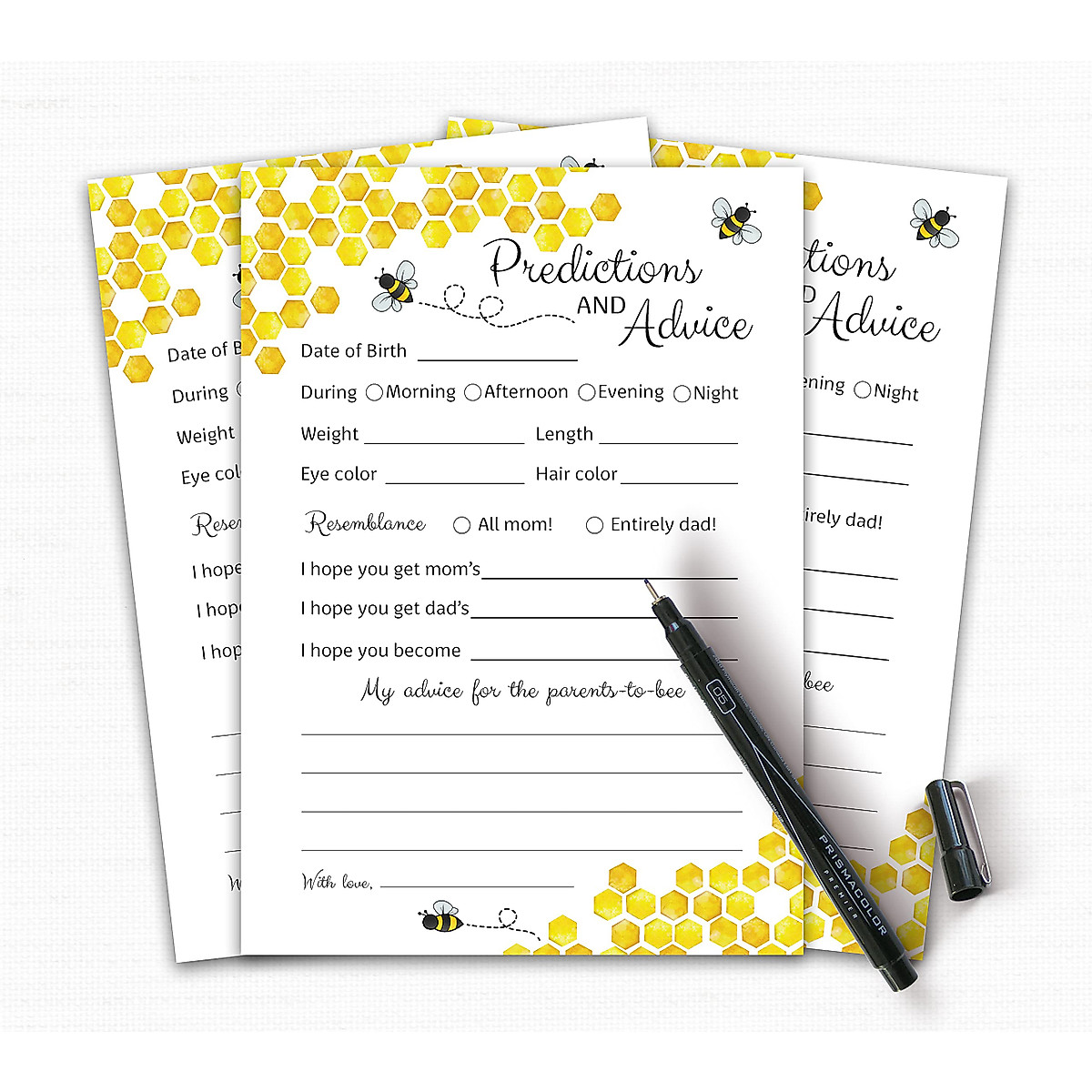 BEE Prediction and Advice Cards - Pack of 25 - Bumblebee Baby Shower Games, Yellow neutral Bumble bee New Parents, Mom & Dad to be, Mommy & Daddy Message, Honey bee Coed Activity Keepsake G620-PDAV