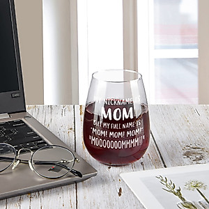 Modwnfy Funny Gift for Mom, Mother's Day Wine Glass, Best Mommy Stemless Wine Glass, Mothers Day Gifts for Mom New Mom Mother Mama Women Wife, Daughter Gifts from Mom On Baby Shower, 15 Oz