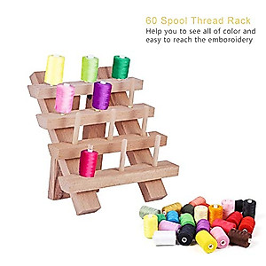 PH PandaHall 12 Spool/Cone Small Foldable Wooden Thread Rack Holder Sewing Embroidery Thread Holder Sewing Organizer for Sewing Embroidery, Burlywood