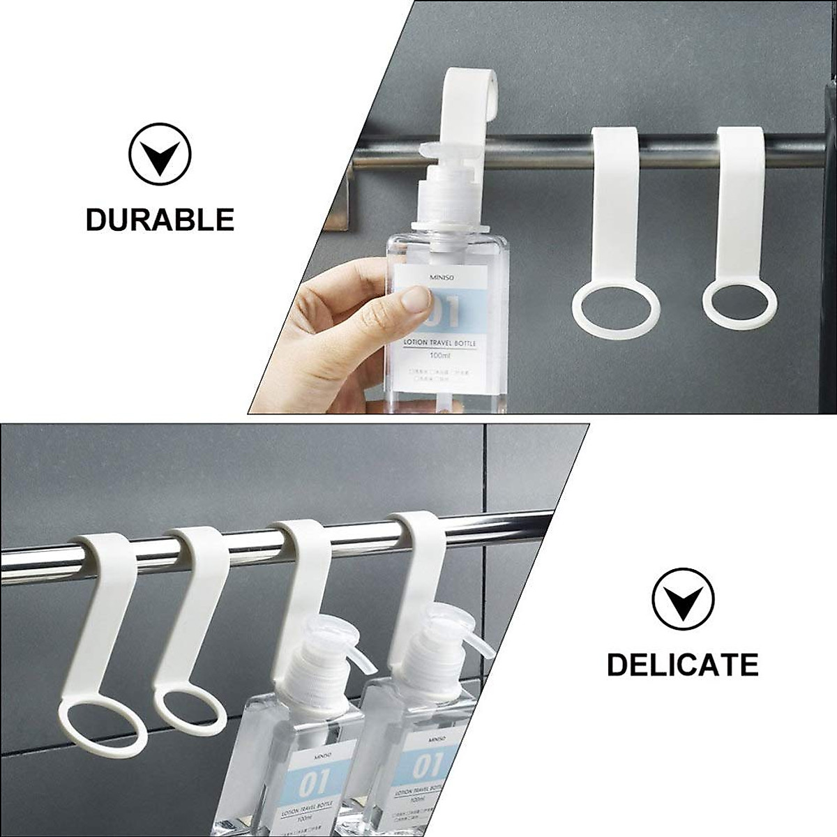 16pcs Shampoo Holder Hooks Bathroom Bottle Holder Shower Gel Bottle Rack Hangers Liquid Soap Shower Holders for Bathroom