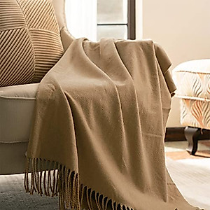 La Jolie Muse Throw Blanket for Couch Soft Lightweight - Faux Cashmere Melange Throw Blanket with Tassels, Cozy Warm Decorative Blankets for Bed Sofa Chair Living Room (Camel, 50 x 60 inches)