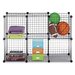 Whitmor Storage Cubes - Stackable Interlocking Wire Shelves - Black (Set of 6)