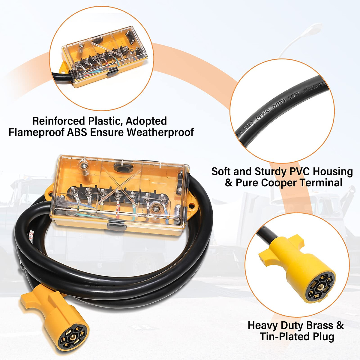 MECMO 7 Way Plug Inline Trailer Cord 8Ft w/ 7 Gang Junction Box, UL ...