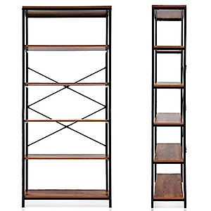 Modrine 5 Shelf Bookcase, Tall Bookshelf Industrial Style Bookshelves Vintage Standing Storage Shelf Units