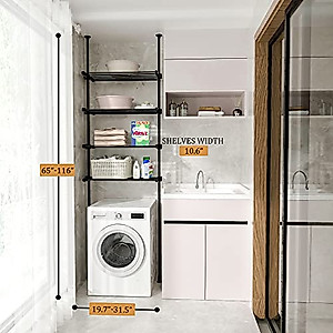 XIHUAN Adjustable Over The Toilet Storage Floor to Ceiling, Freestanding Bathroom Organizer Over Toilet Shelf with Tension Poles, 4 Tier Metal Rack,Black